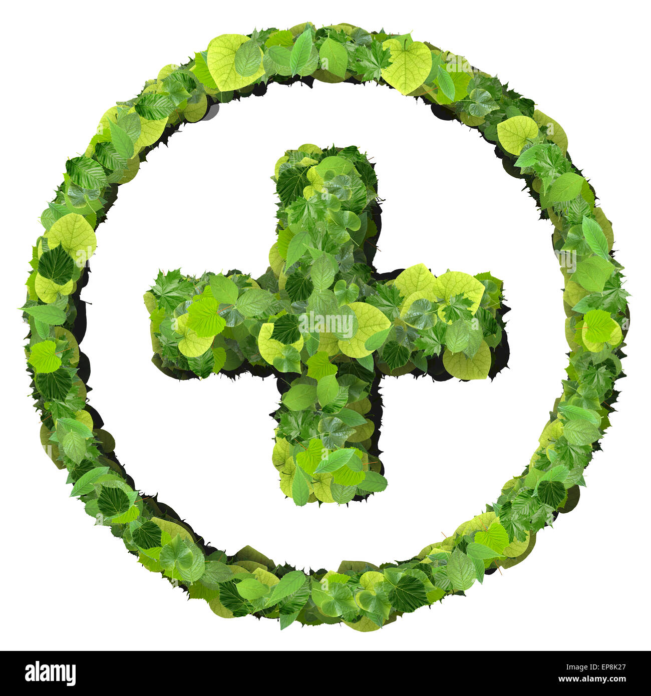 Media control plus icon, made from green leaves isolated on white ...