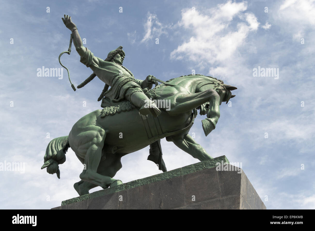 Famous summer shot of the horse and rider statue of Salavat Yulaev in ...