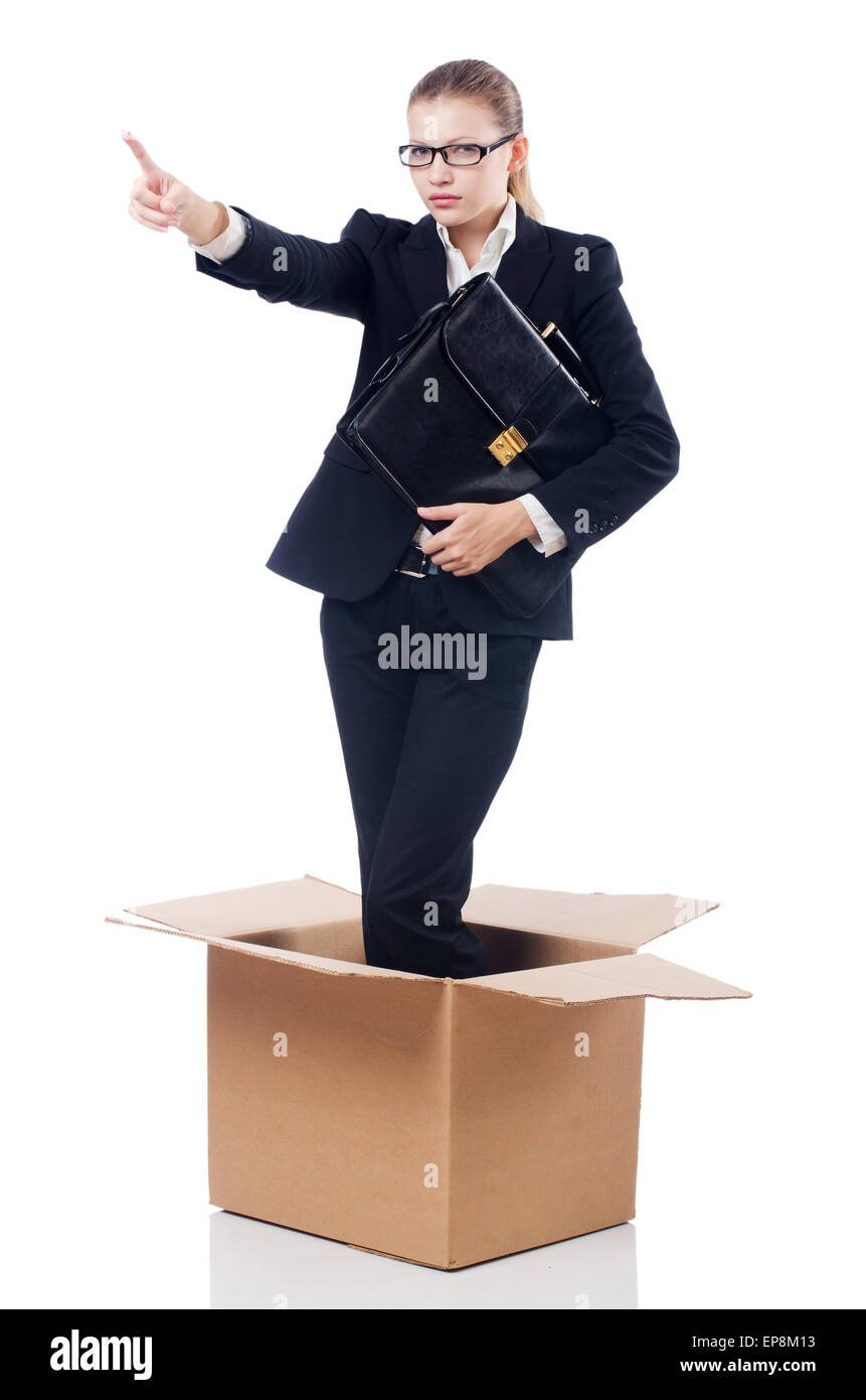 Woman in thinking out of box concept Stock Photo - Alamy