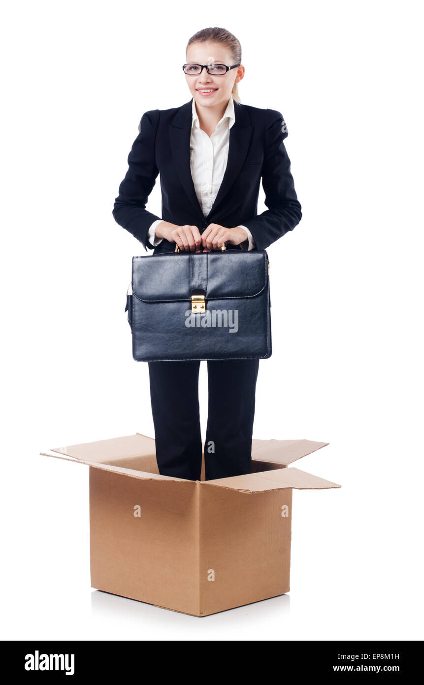 Woman in thinking out of box concept Stock Photo - Alamy
