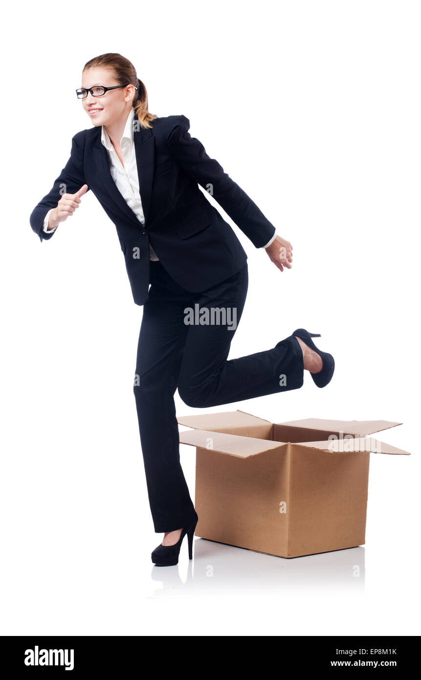 Woman in thinking out of box concept Stock Photo - Alamy