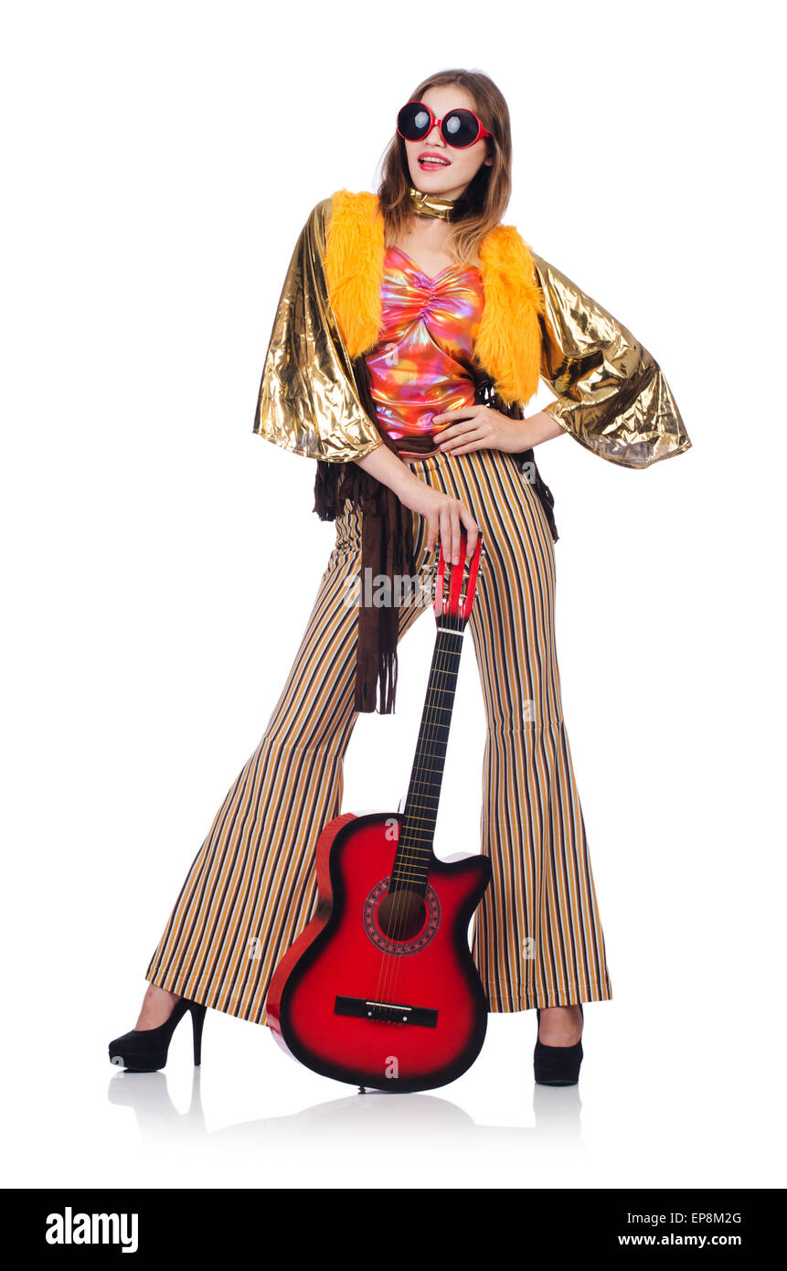 Tall guitar player isolated on white Stock Photo - Alamy