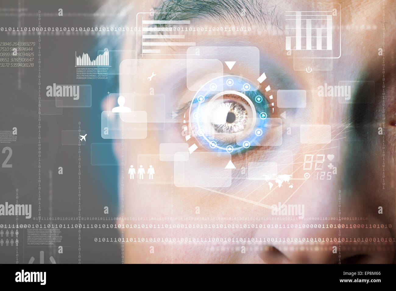 Futuristic modern cyber man with technology screen eye panel Stock ...