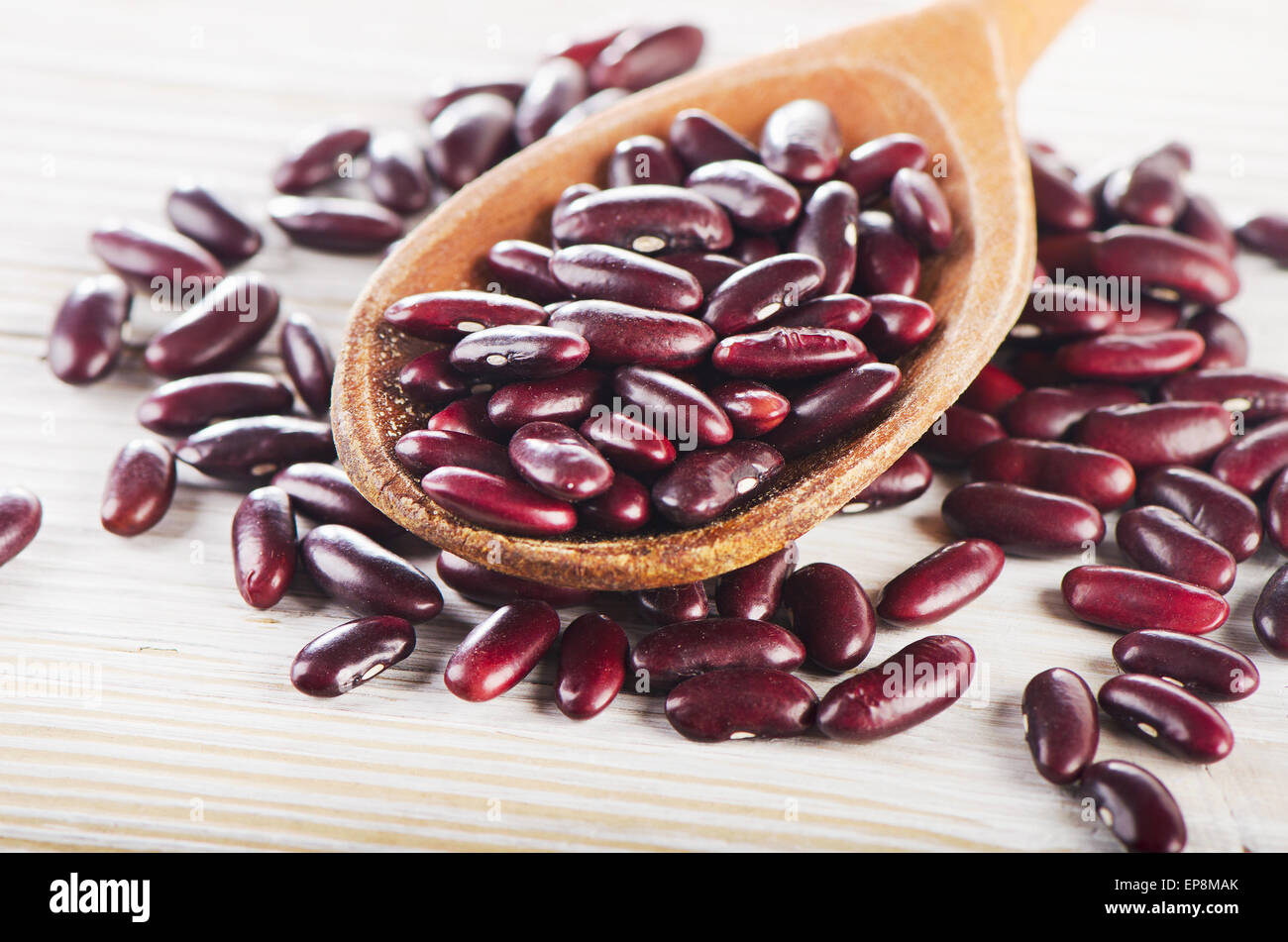 Kidney red beans in a wooden spoon. Selective focus Stock Photo - Alamy