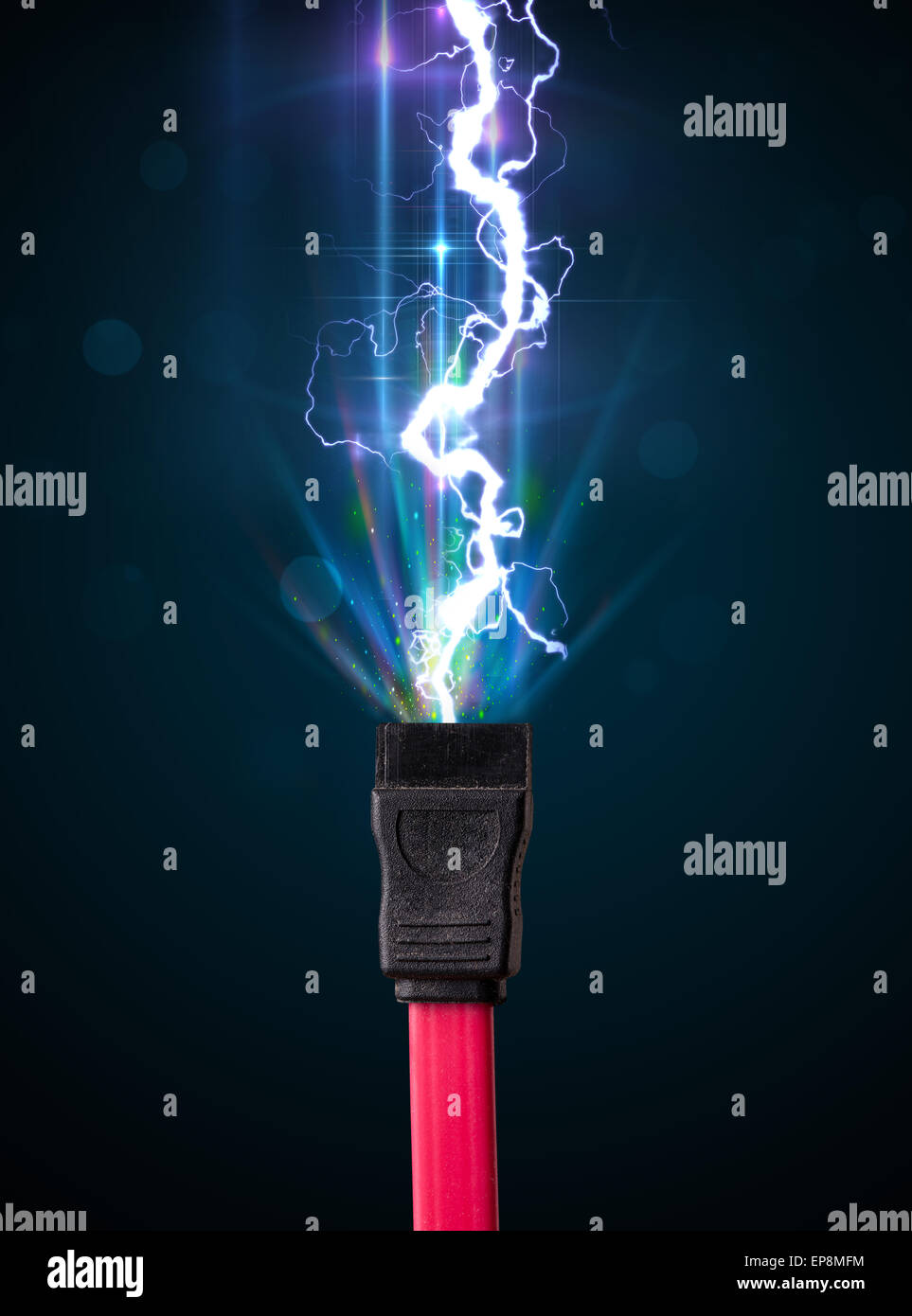 Electric cable with glowing electricity lightning Stock Photo - Alamy