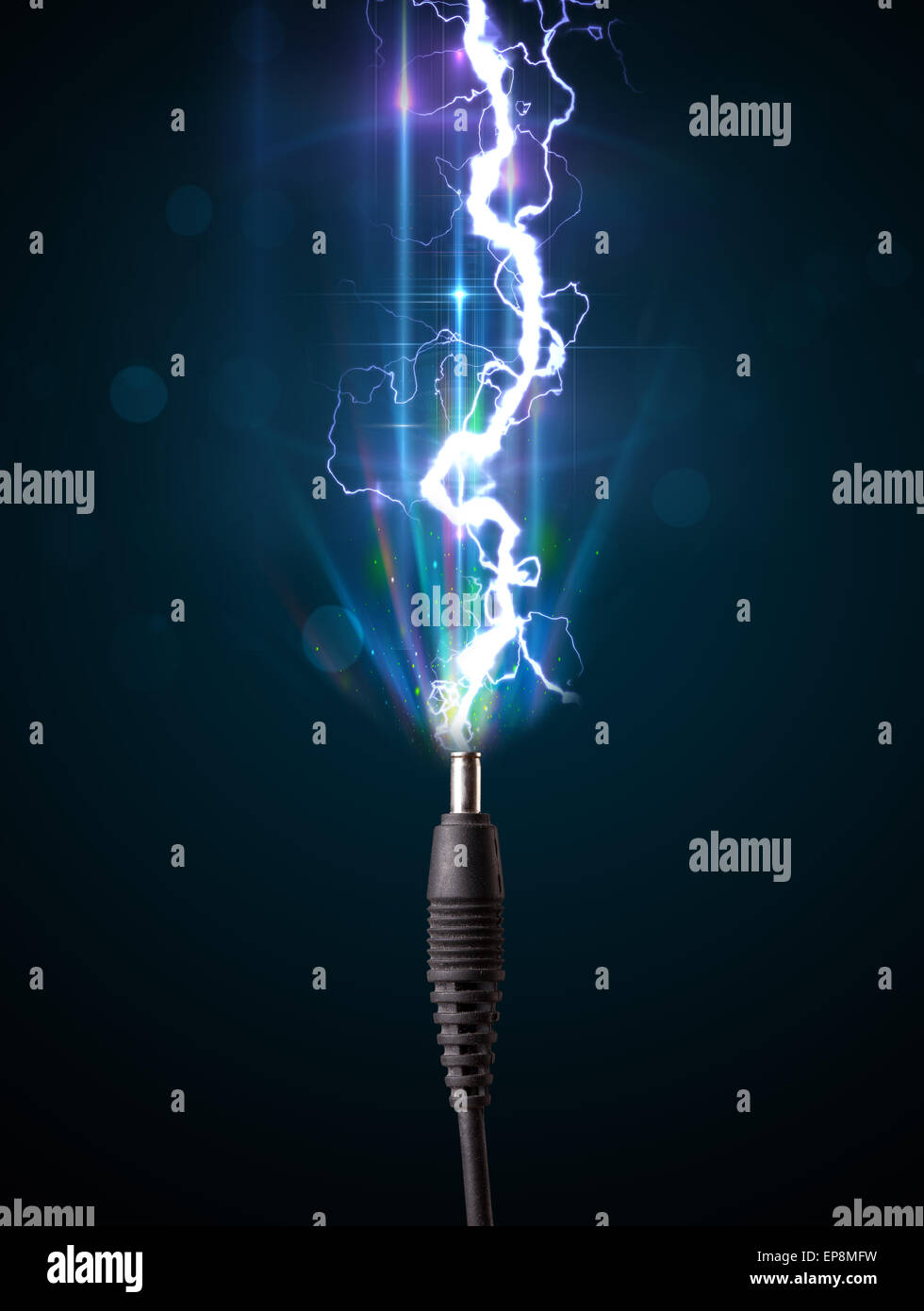 Electric cable with glowing electricity lightning Stock Photo - Alamy