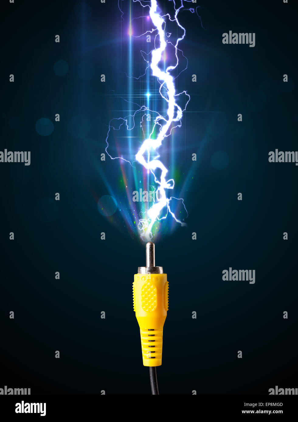 Electric cable with glowing electricity lightning Stock Photo - Alamy