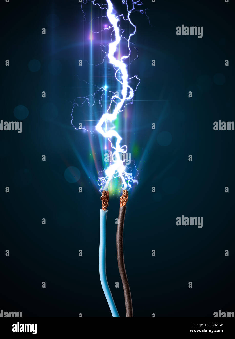 Electric cable with glowing electricity lightning Stock Photo - Alamy