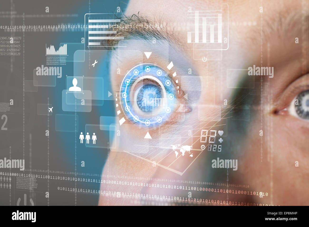 Futuristic modern cyber man with technology screen eye panel Stock ...