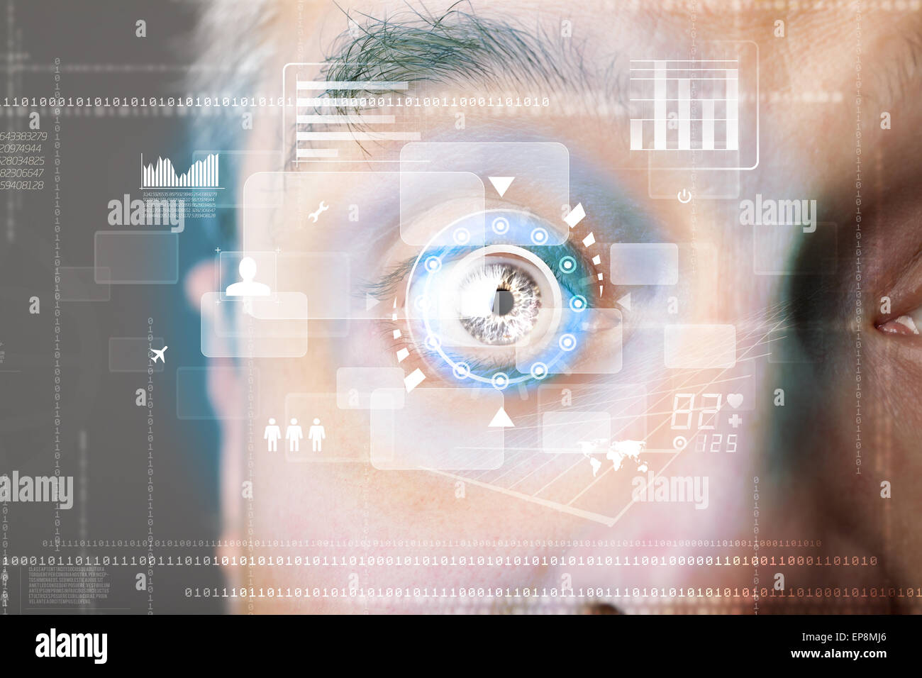 Futuristic modern cyber man with technology screen eye panel Stock ...