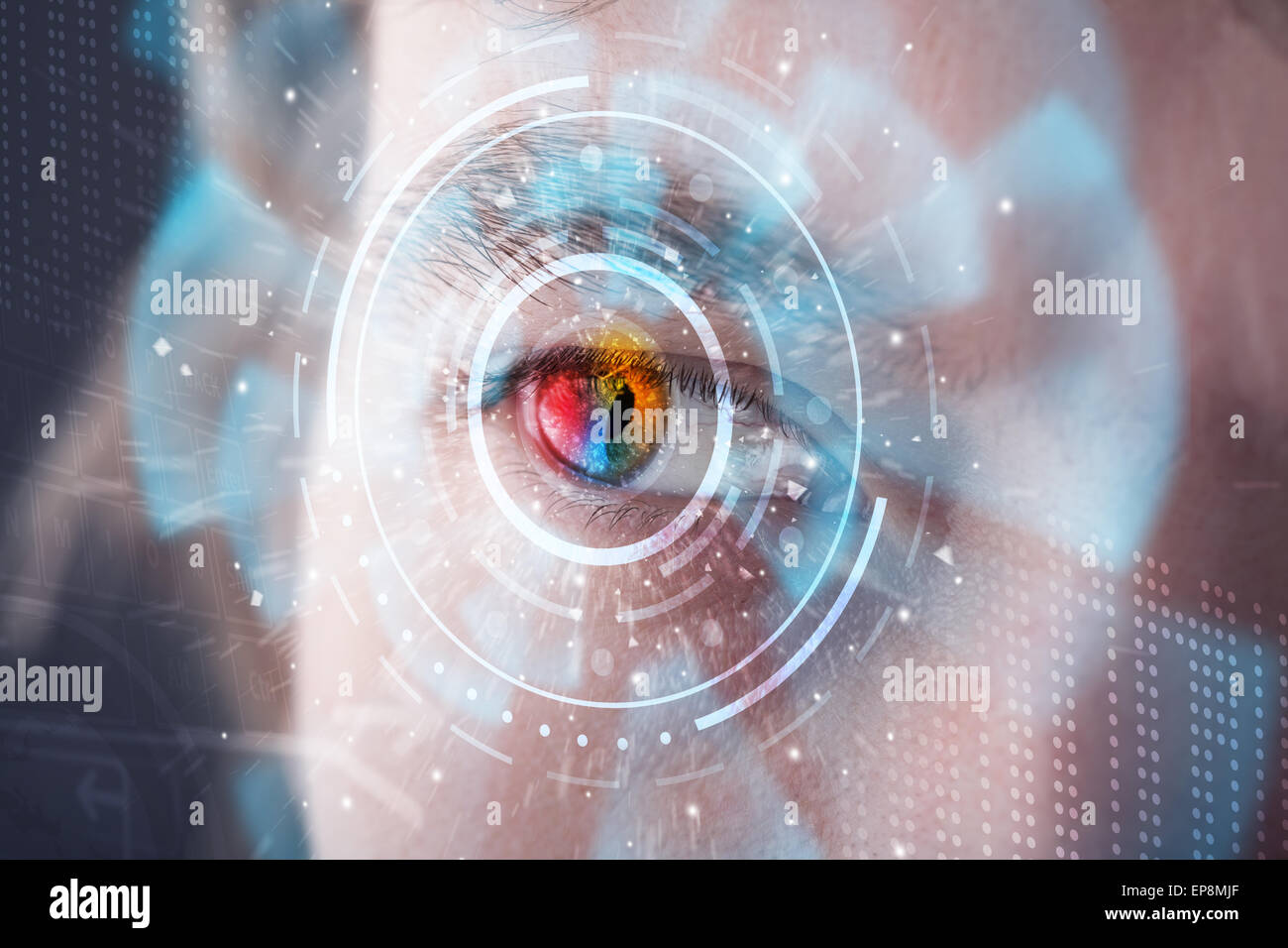 Futuristic modern cyber man with technology screen eye panel Stock ...