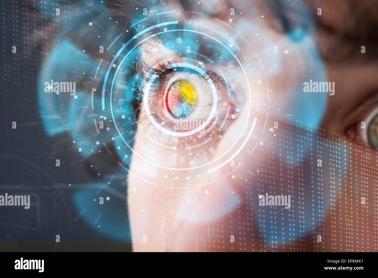 Futuristic modern cyber man with technology screen eye panel Stock ...