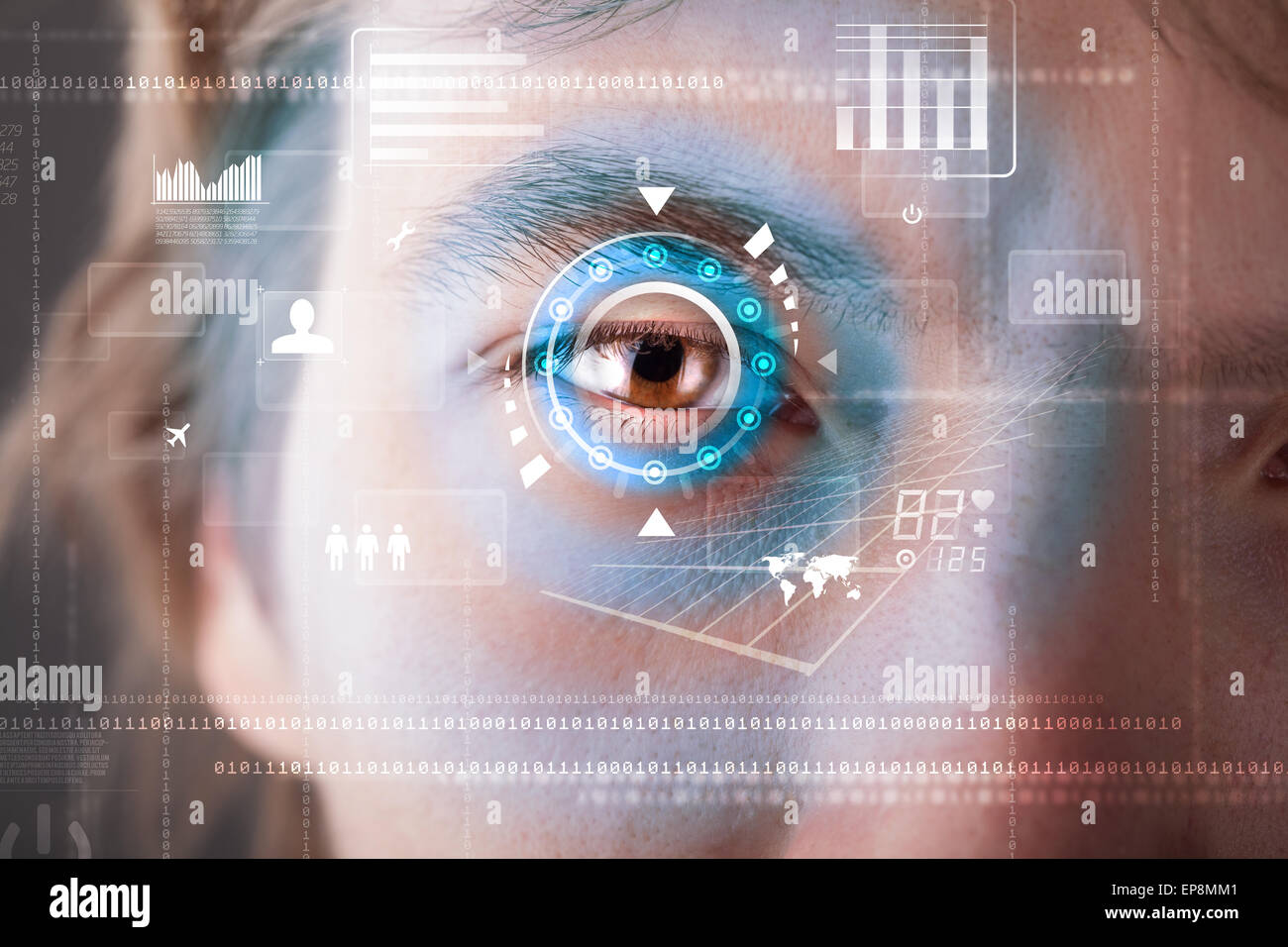 Futuristic modern cyber man with technology screen eye panel Stock ...