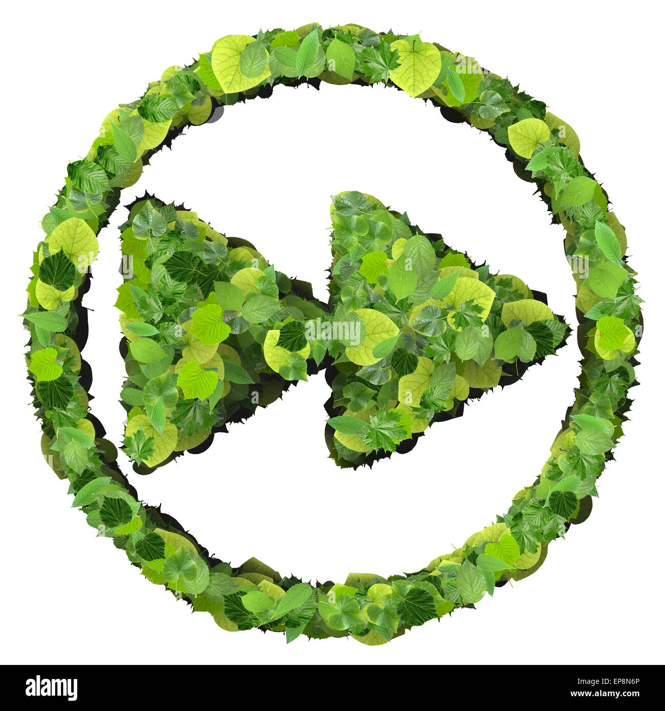 Media control backward / forward icon, made from green leaves isolated ...