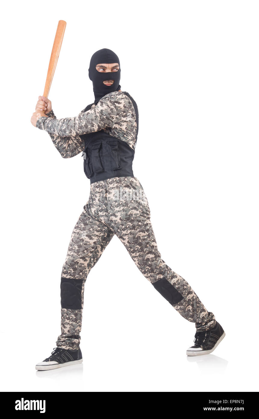 Soldier with baseball bat isolated on white Stock Photo - Alamy