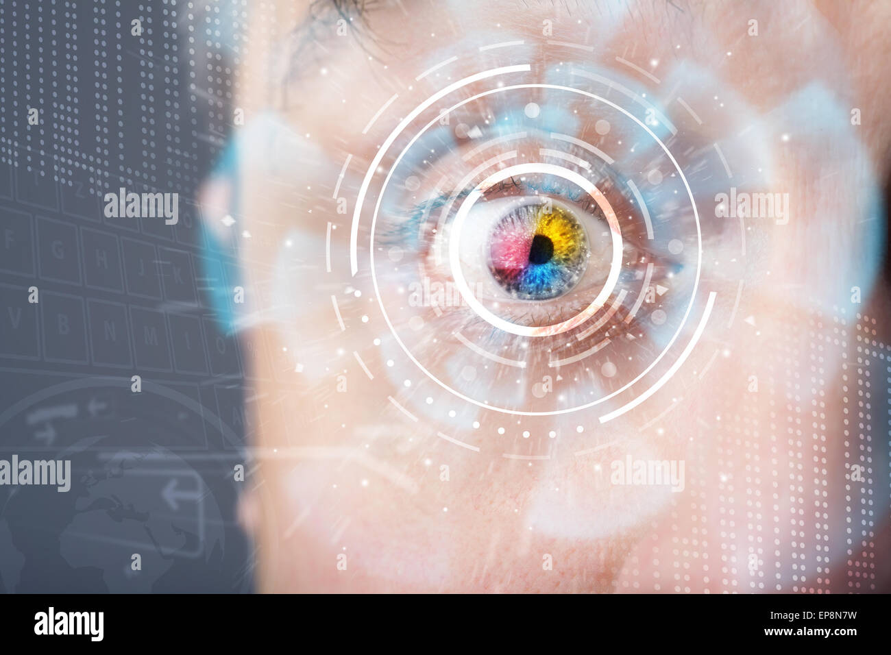 Futuristic modern cyber man with technology screen eye panel Stock ...