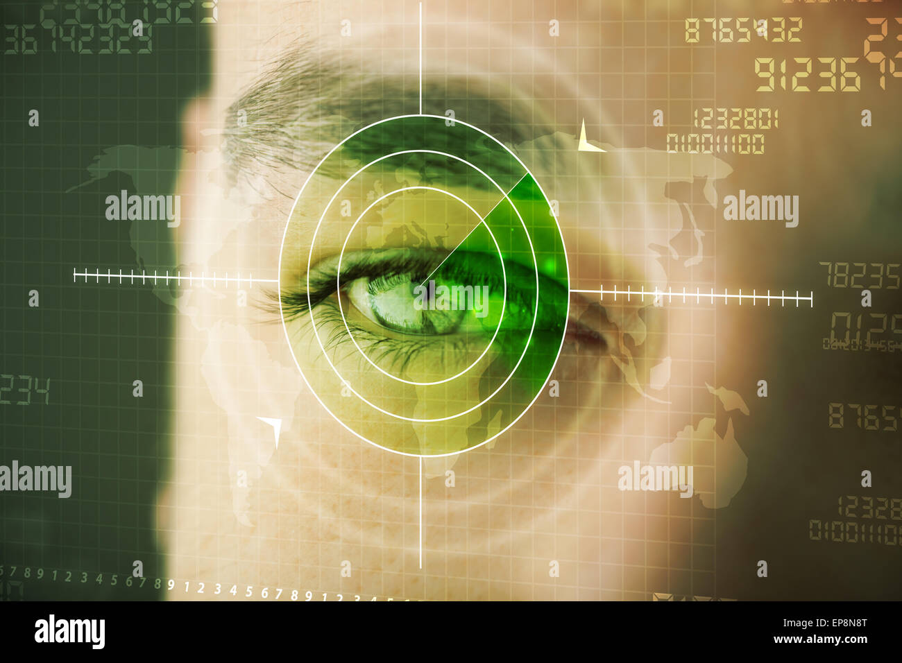 Modern man with cyber technology target military eye Stock Photo - Alamy