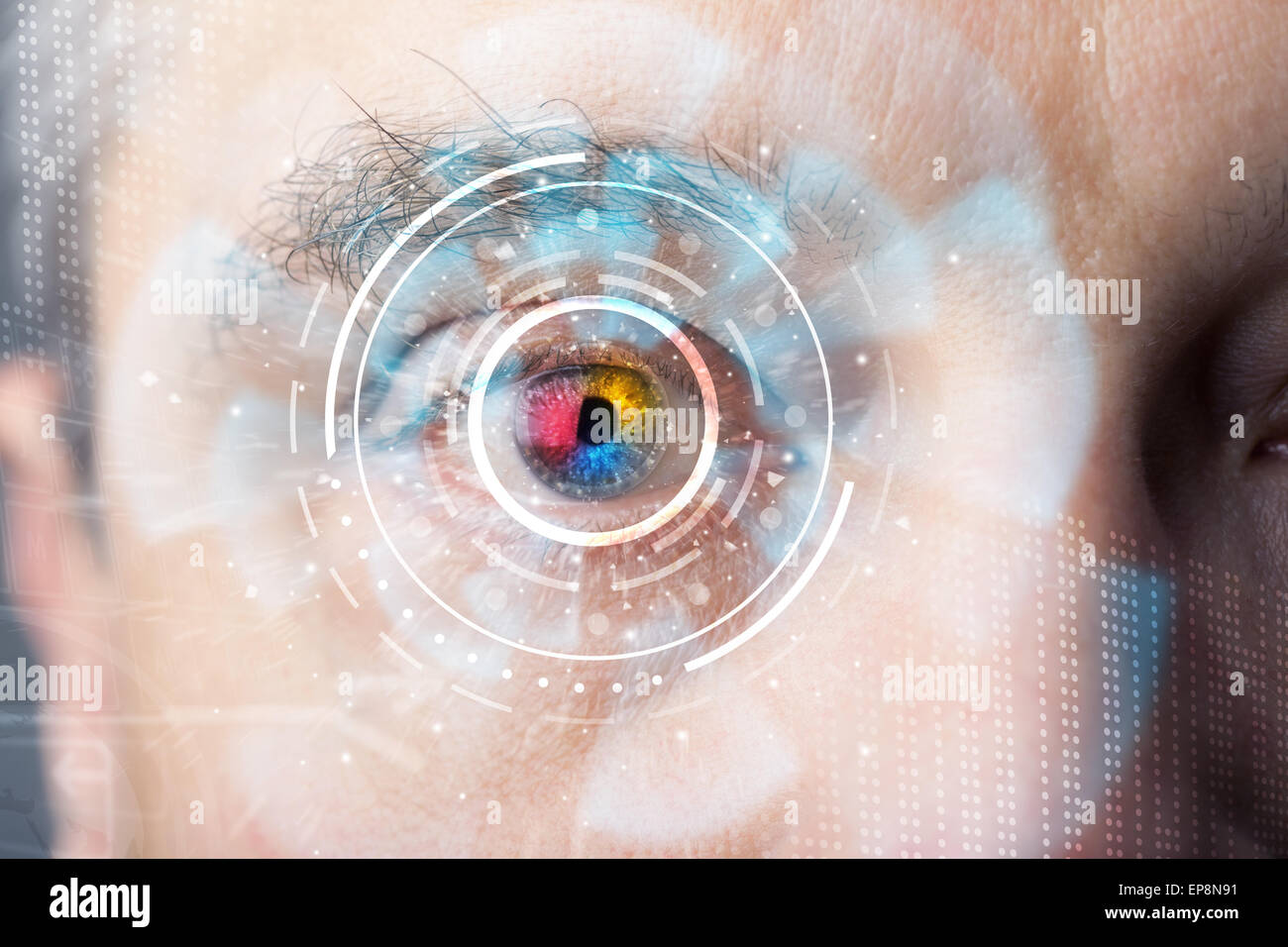 Futuristic modern cyber man with technology screen eye panel Stock ...