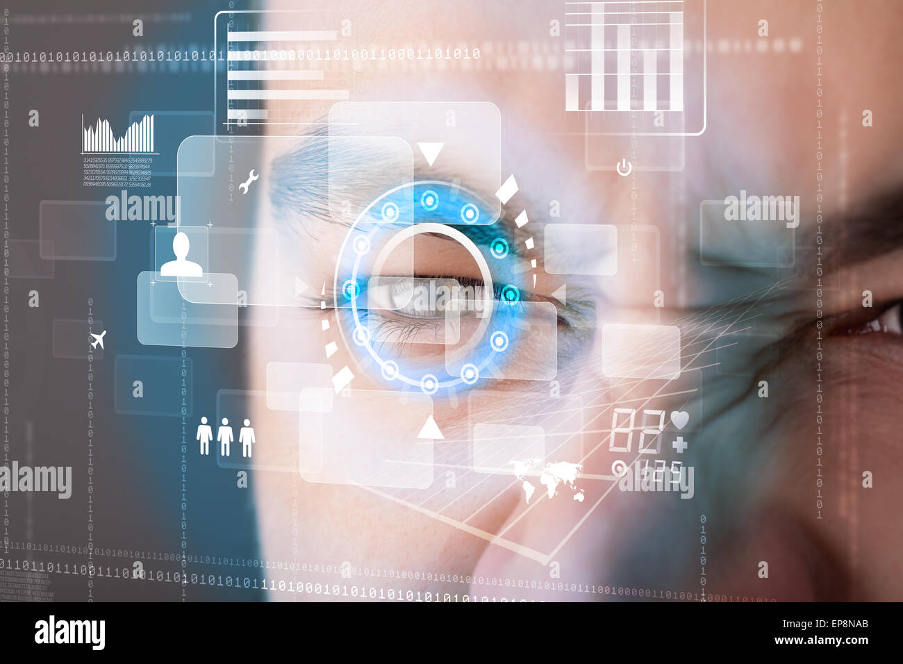 Futuristic modern cyber man with technology screen eye panel Stock ...