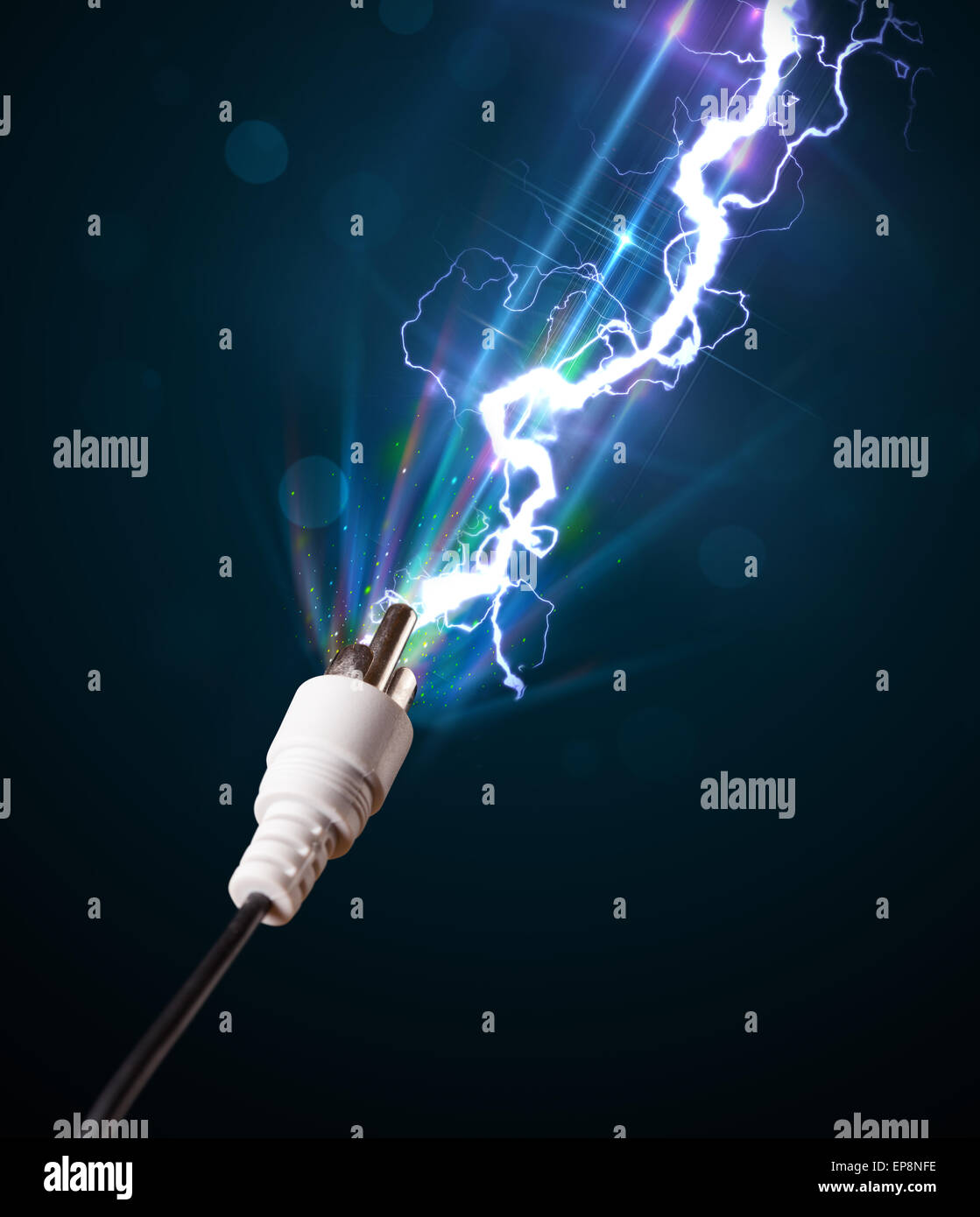 Electric cable with glowing electricity lightning Stock Photo - Alamy