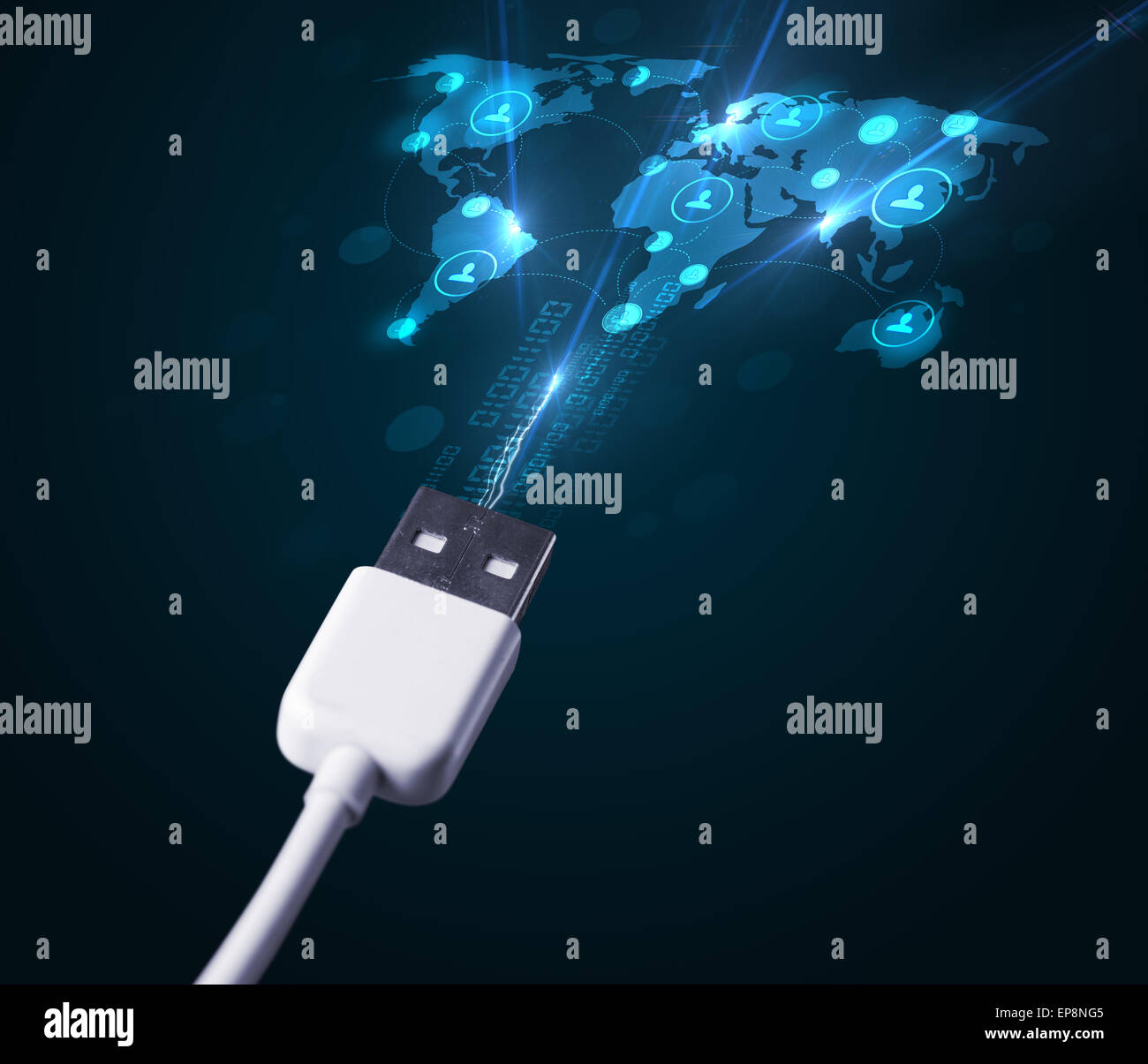 Social network icons coming out of electric cable Stock Photo - Alamy