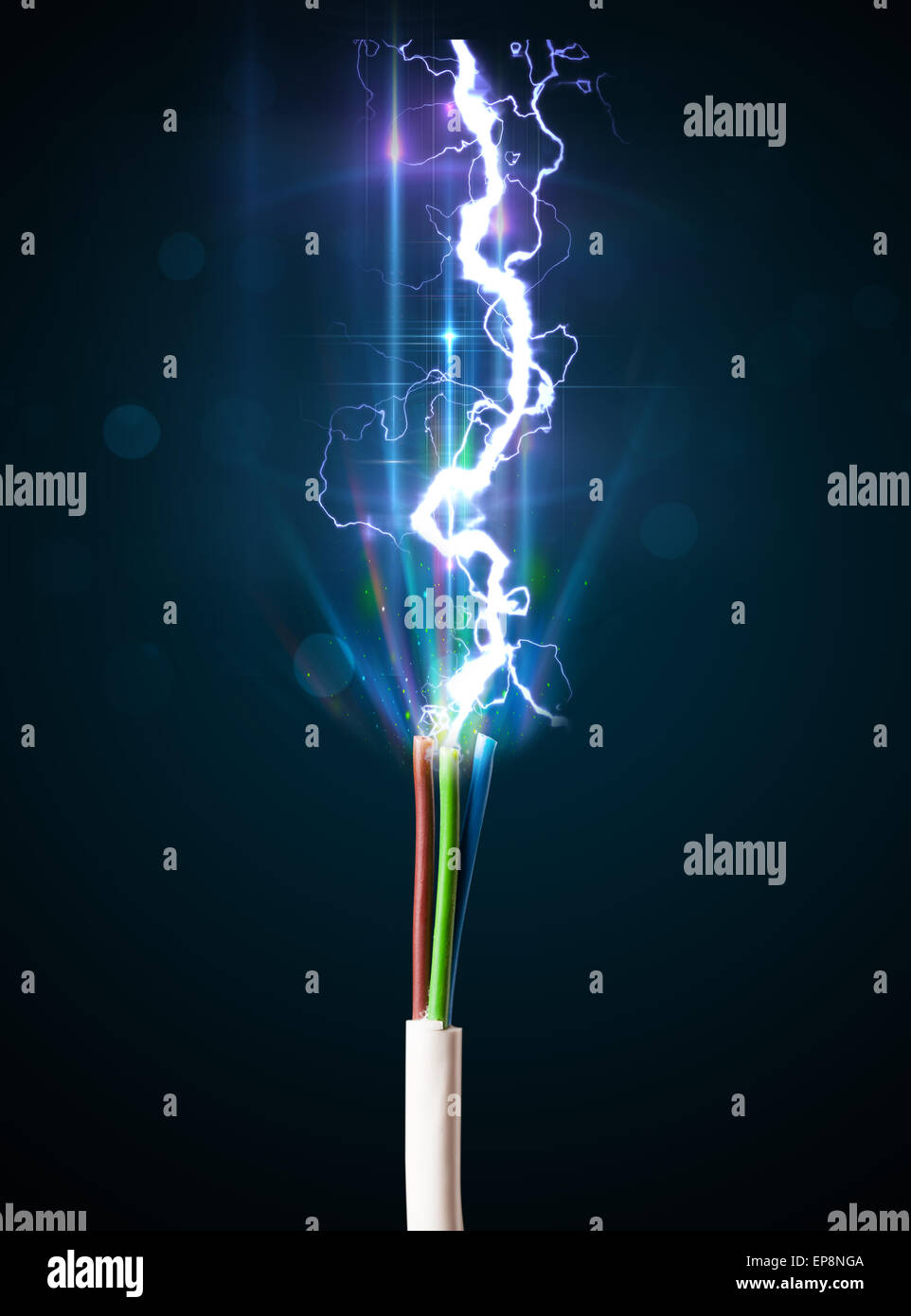 Electric cable with glowing electricity lightning Stock Photo - Alamy
