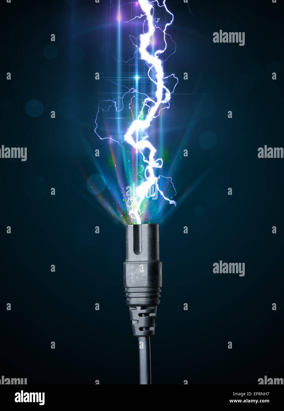 Electric cable with glowing electricity lightning Stock Photo - Alamy