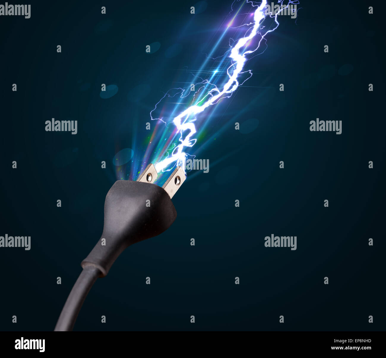 Electric cable with glowing electricity lightning Stock Photo - Alamy
