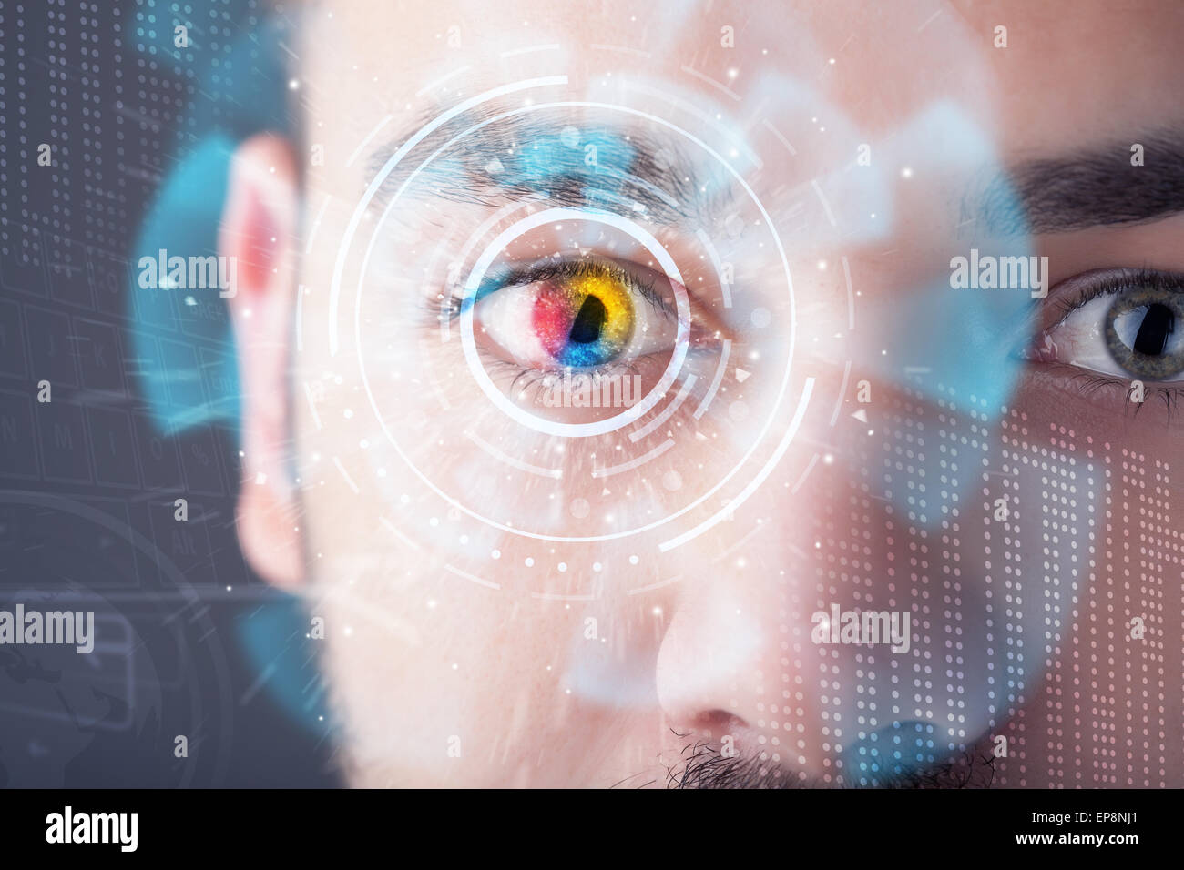 Futuristic modern cyber man with technology screen eye panel Stock ...