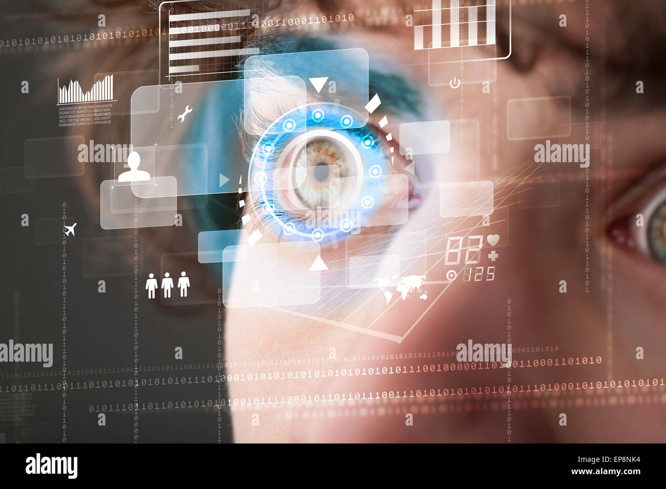 Futuristic modern cyber man with technology screen eye panel Stock ...