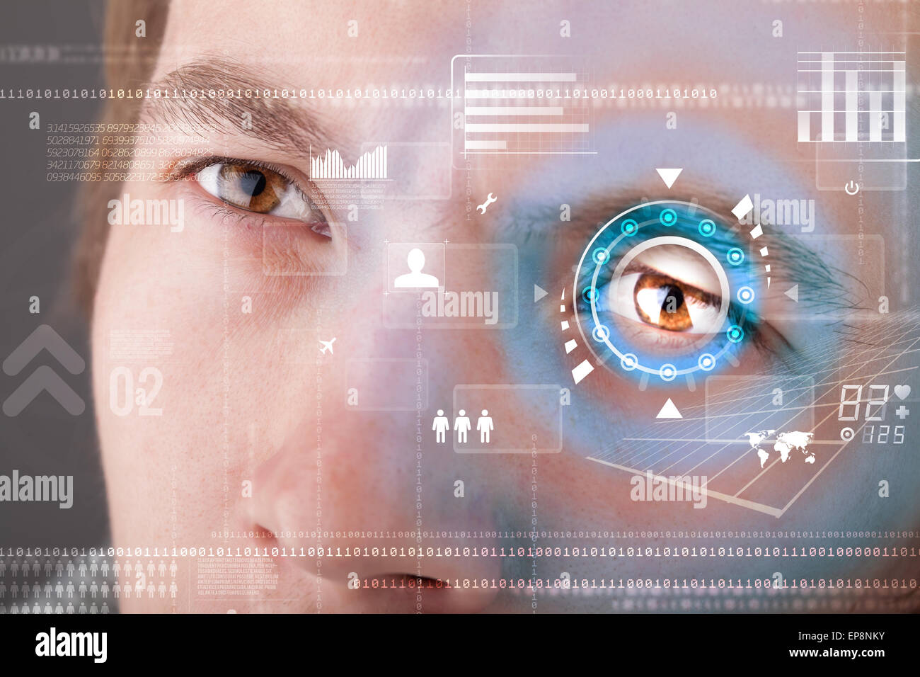 Futuristic modern cyber man with technology screen eye panel Stock ...