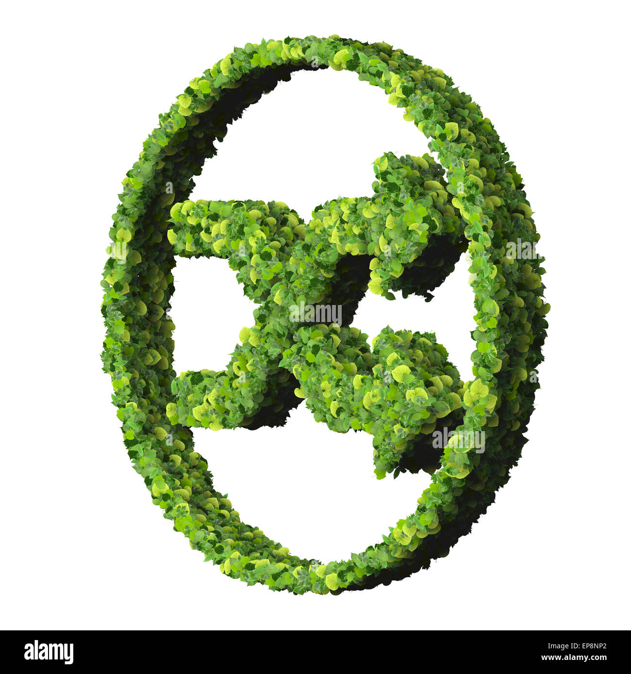 Media control shuffle icon, made from green leaves isolated on white ...