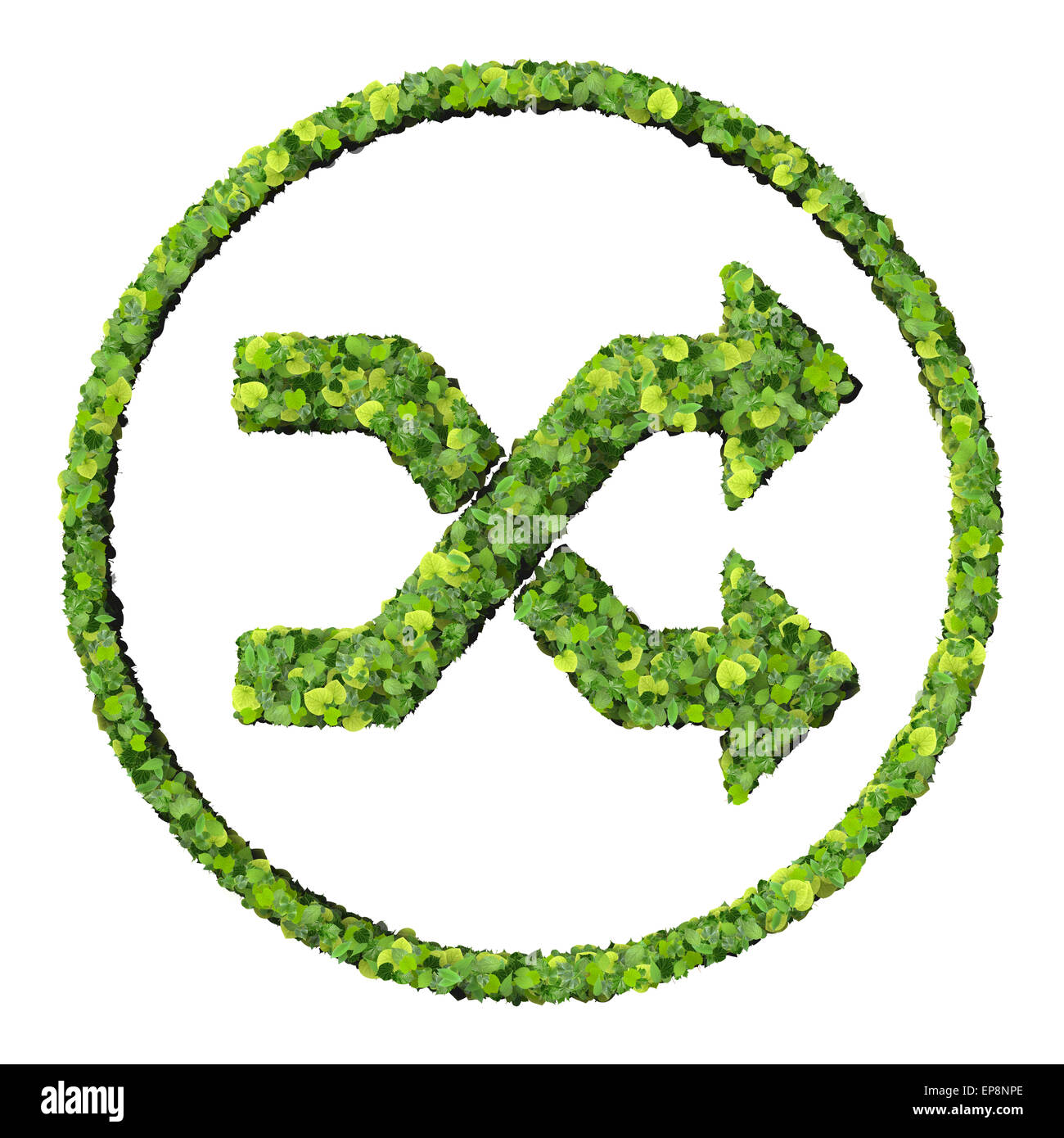 Media control shuffle icon, made from green leaves isolated on white ...