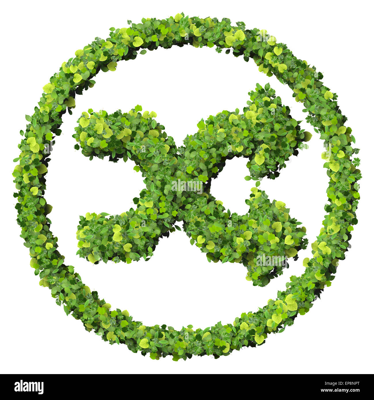 Media control shuffle icon, made from green leaves isolated on white ...