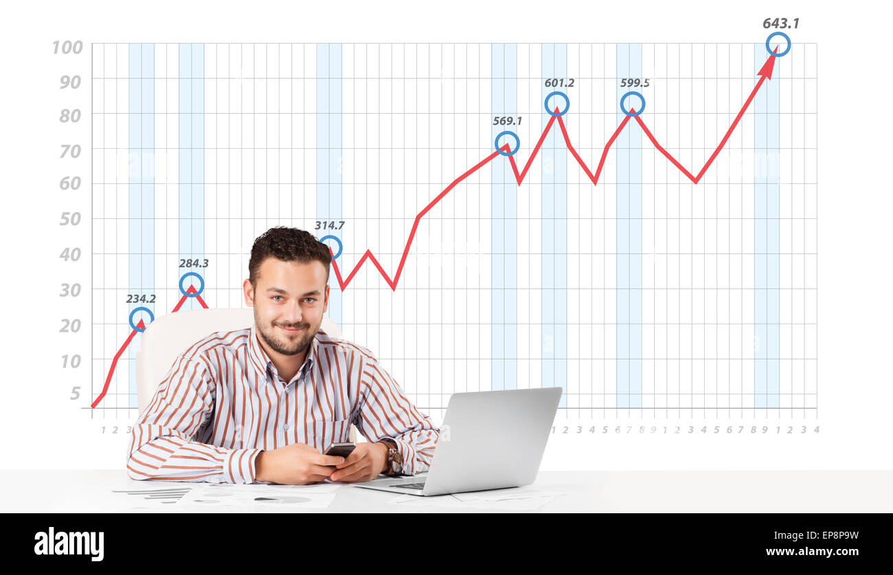 Businessman calculating stock market with rising graph in the ...