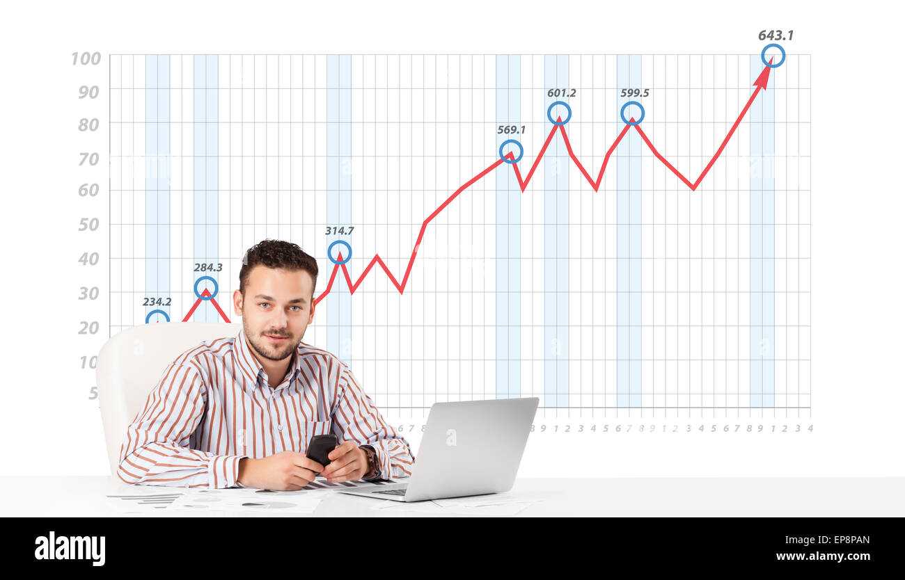 Businessman calculating stock market with rising graph in the ...
