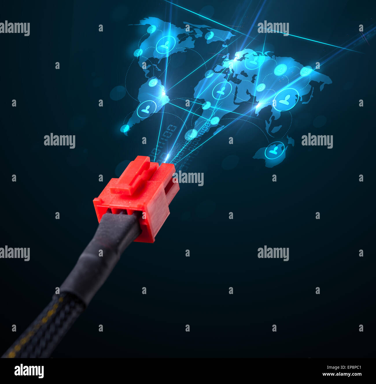 Social network icons coming out of electric cable Stock Photo - Alamy