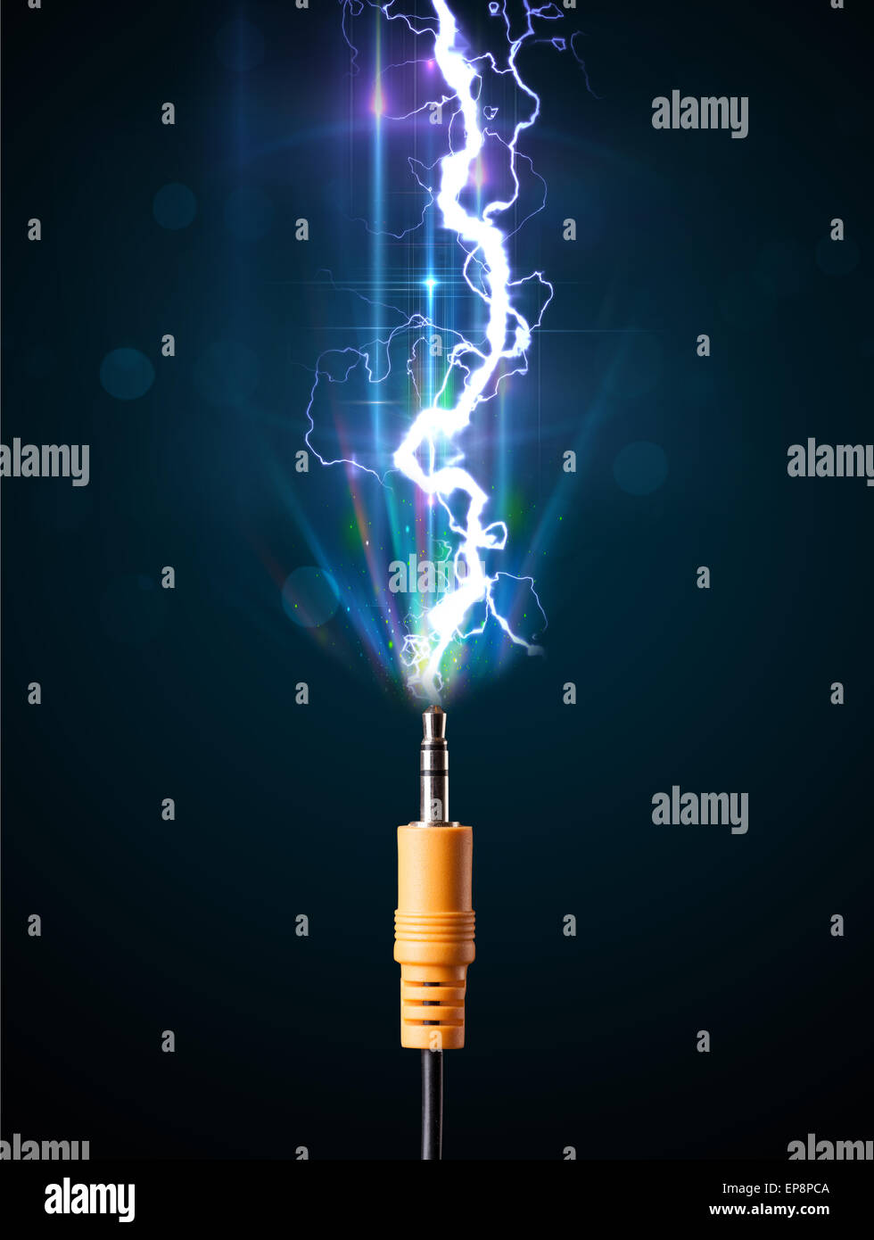 Electric cable with glowing electricity lightning Stock Photo - Alamy
