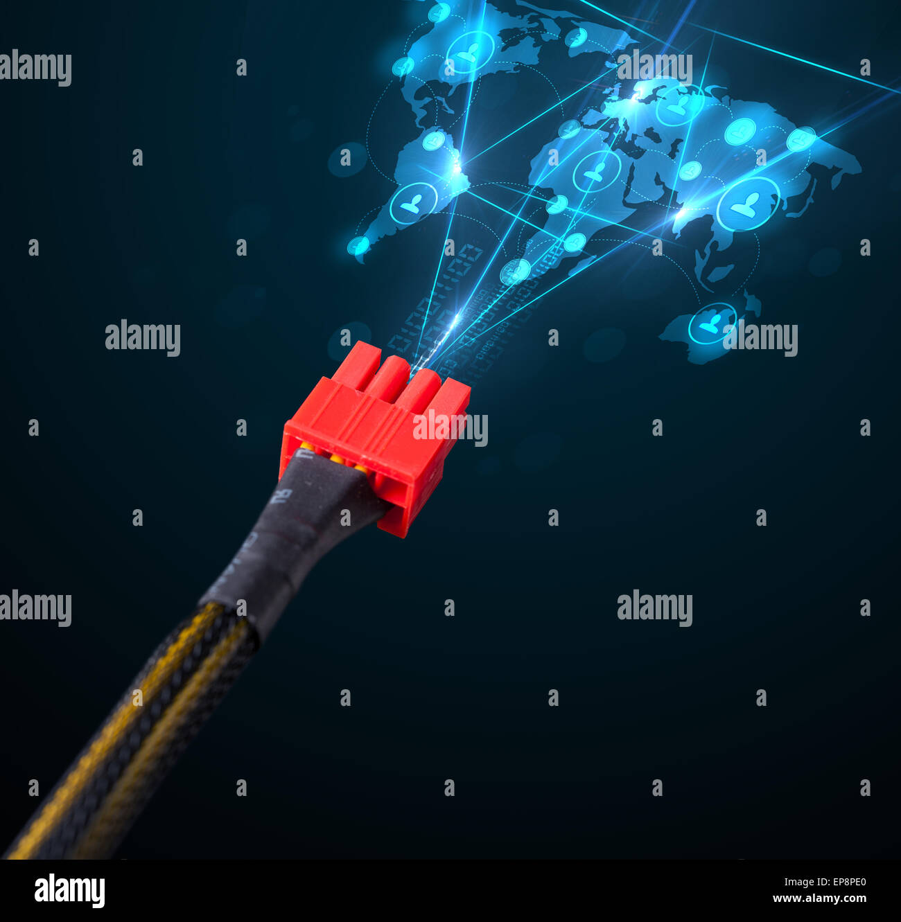 Social network icons coming out of electric cable Stock Photo - Alamy