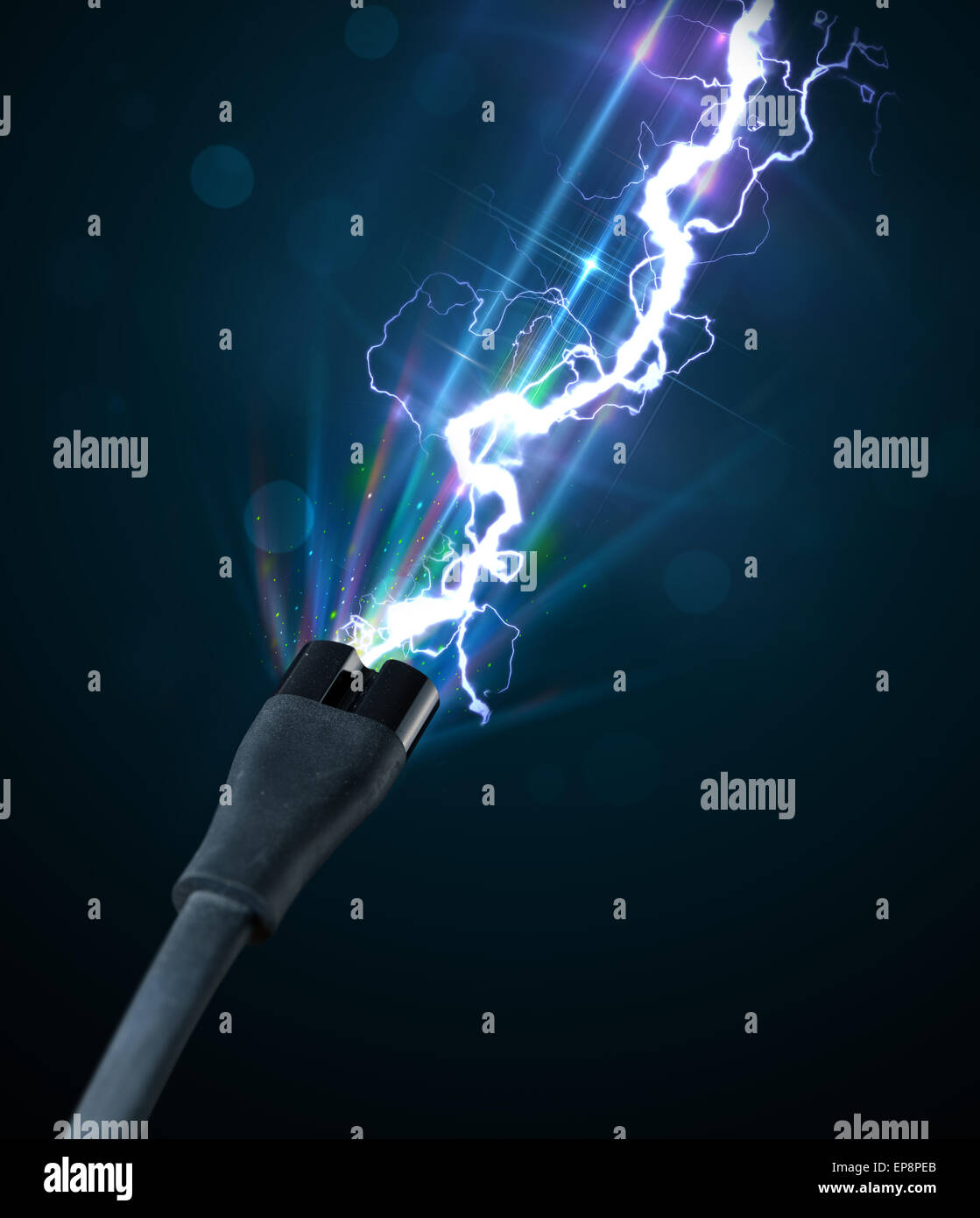 Electric cable with glowing electricity lightning Stock Photo - Alamy