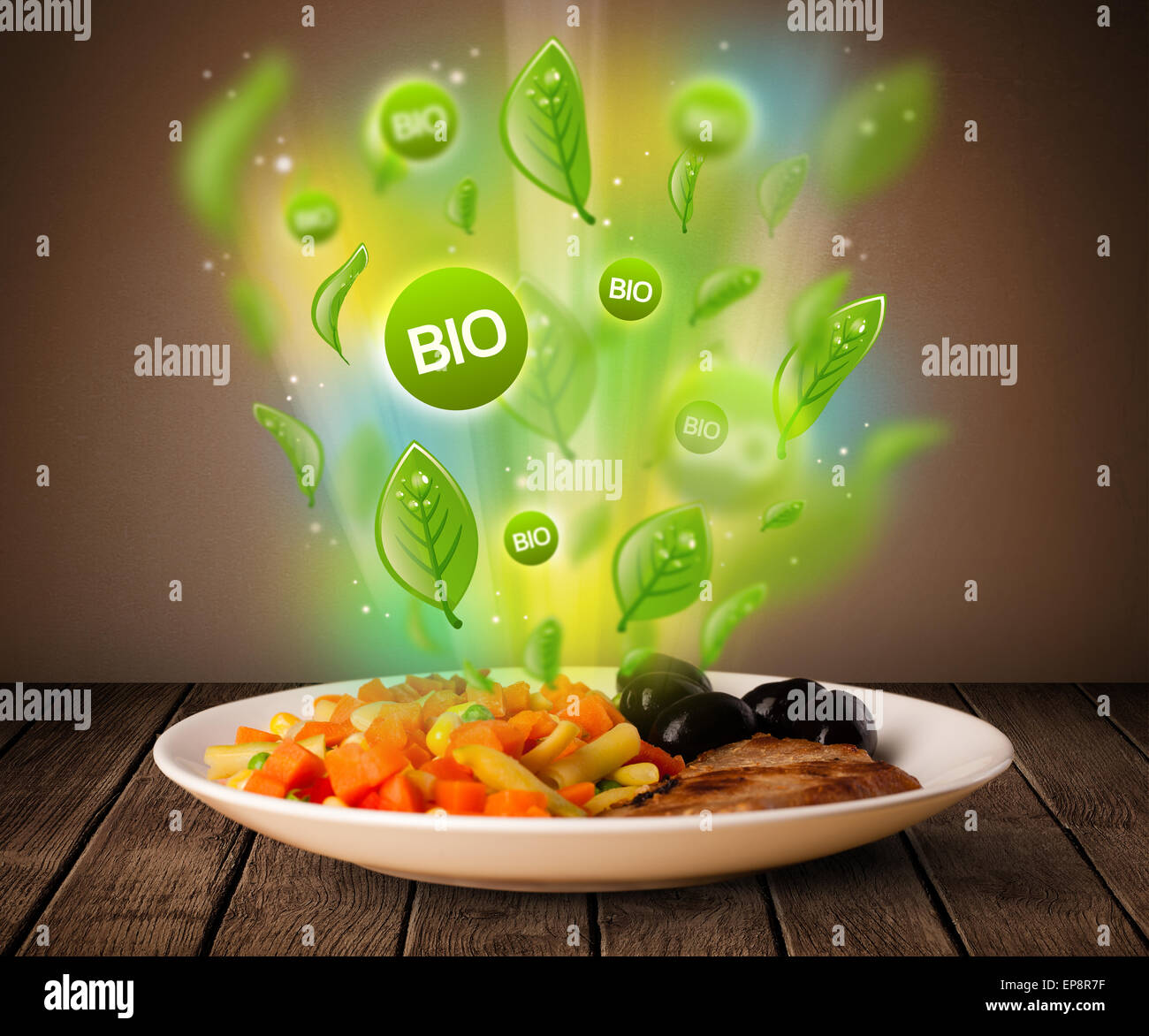 Healthy bio green plate of food Stock Photo - Alamy