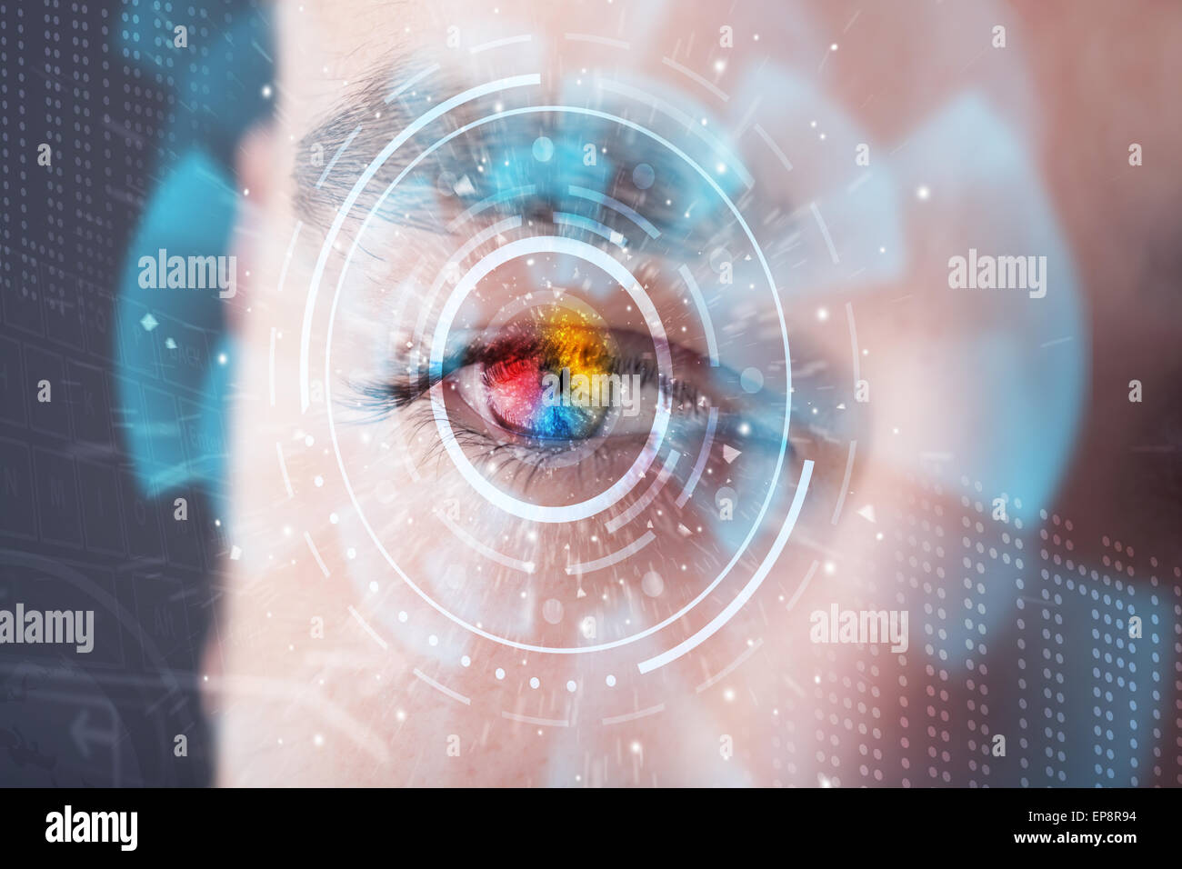 Futuristic modern cyber man with technology screen eye panel Stock ...