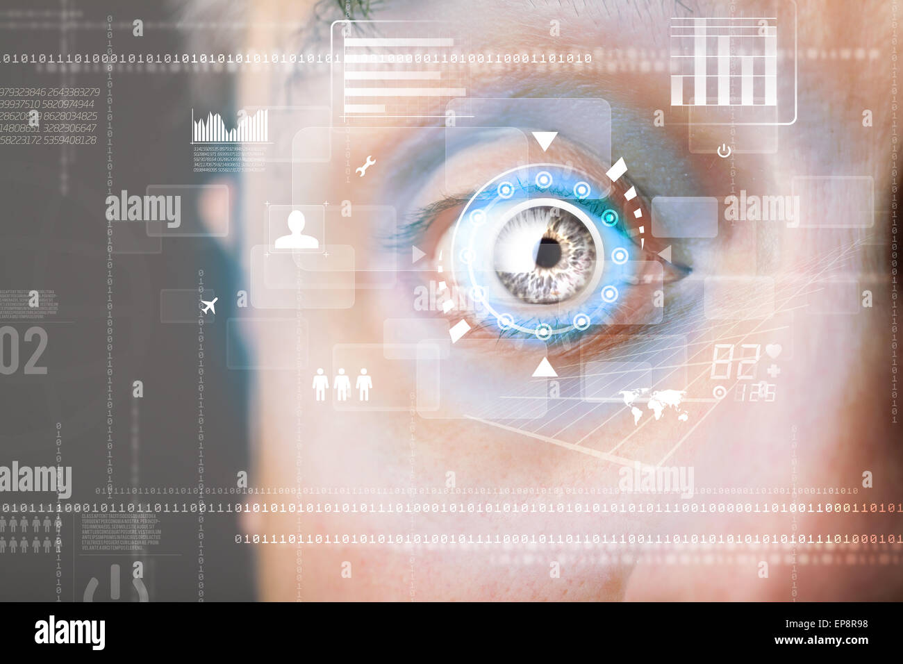 Futuristic modern cyber man with technology screen eye panel Stock ...