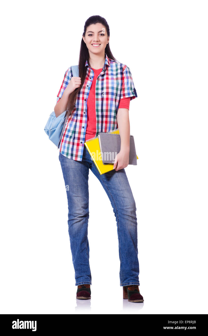 Young student with books on white Stock Photo - Alamy
