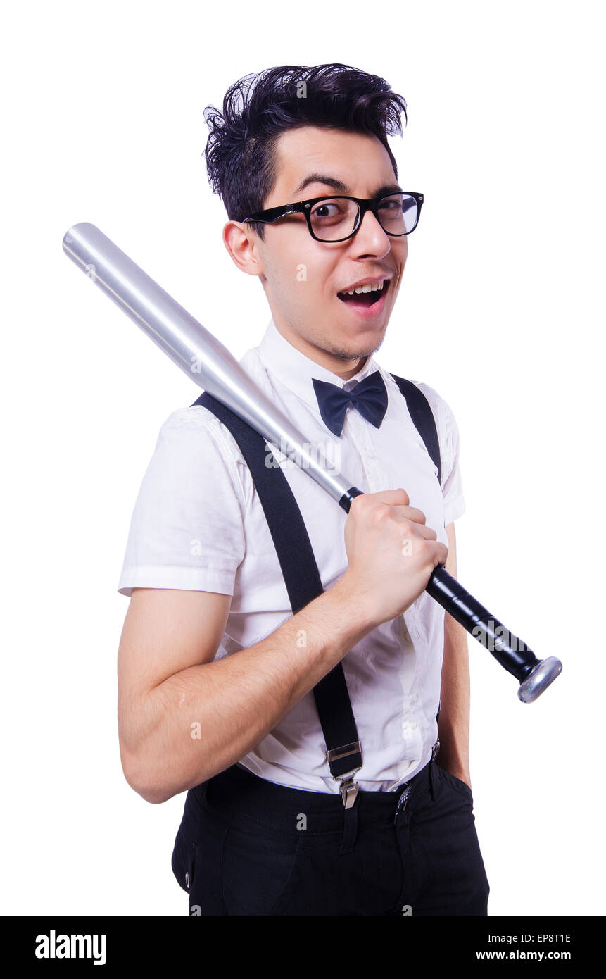 Funny man with baseball bat Stock Photo - Alamy