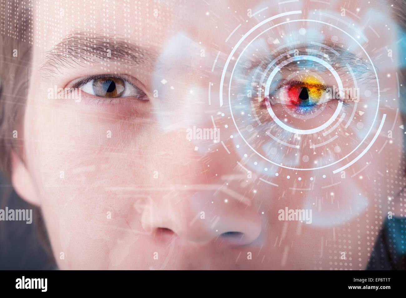 Futuristic modern cyber man with technology screen eye panel Stock ...