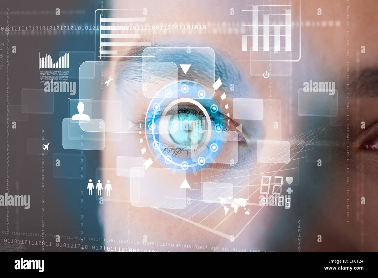 Futuristic modern cyber man with technology screen eye panel Stock ...