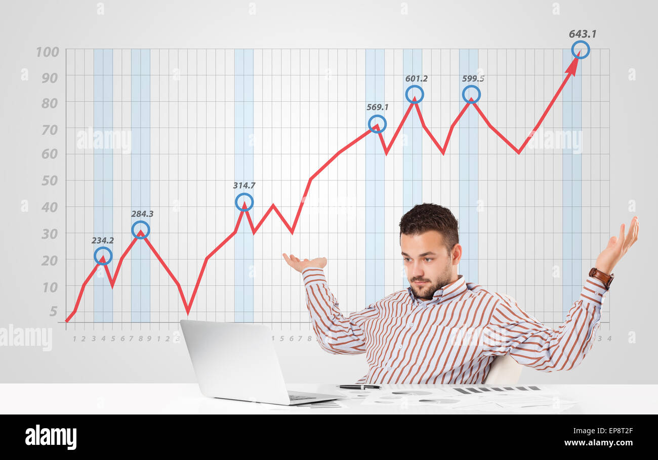 Businessman calculating stock market with rising graph in the ...