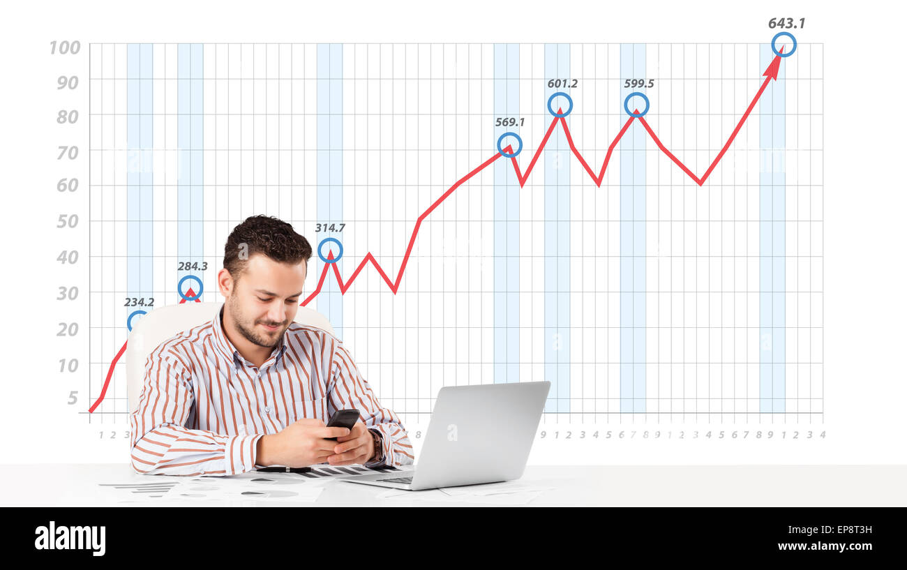 Businessman calculating stock market with rising graph in the ...