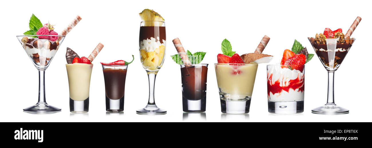 American parfait. Delicious layered desserts in elegant bar glasses ...